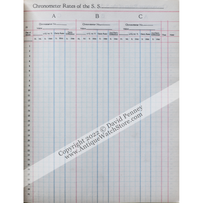Chronometer Rate Book – David Penney’s ANTIQUE WATCH STORE